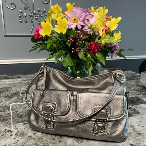Coach Poppy Metallic Leather Hippie Coach Poppy Leather Shoulder Gem